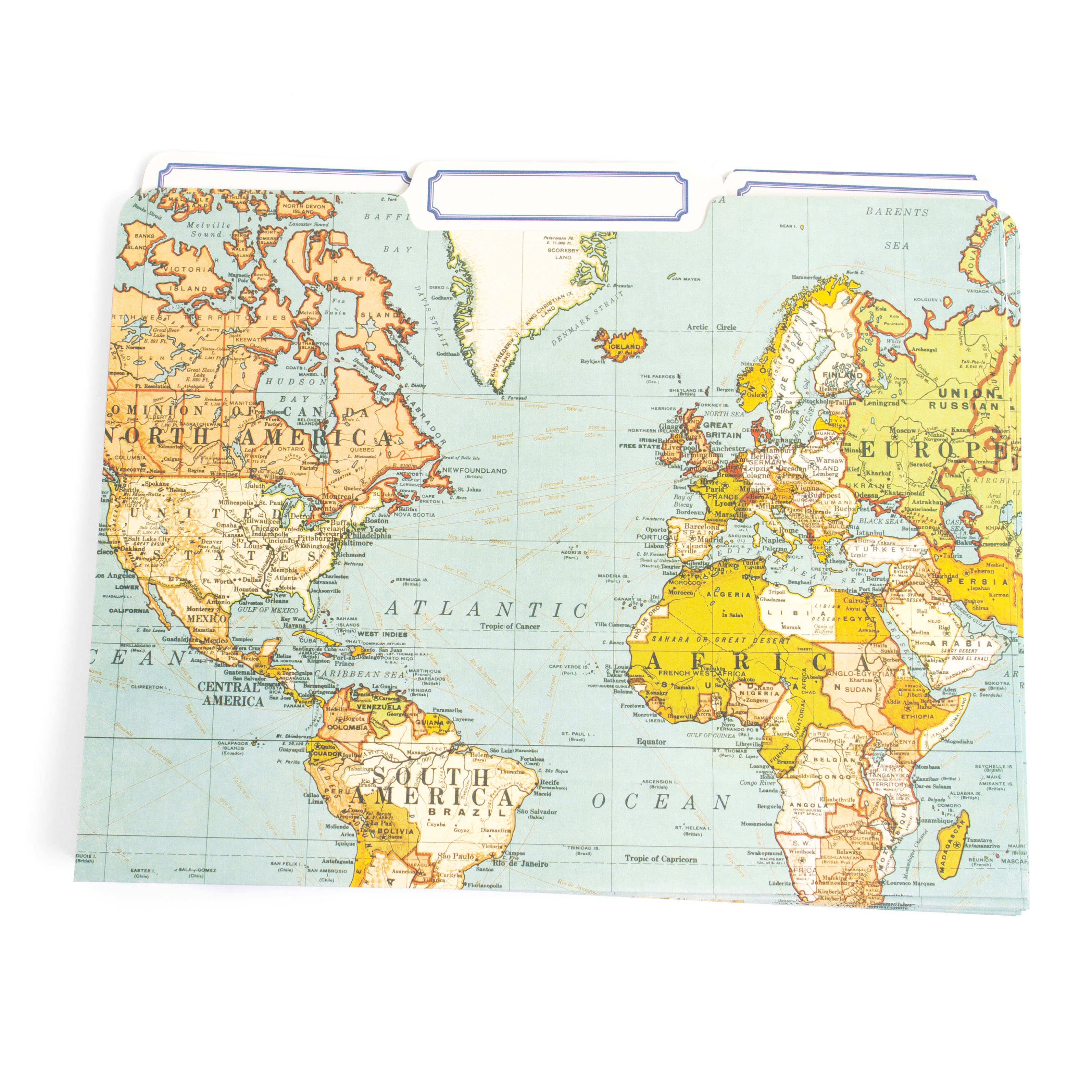 Cavallini Decorative File Folders 12 Package World Map 2