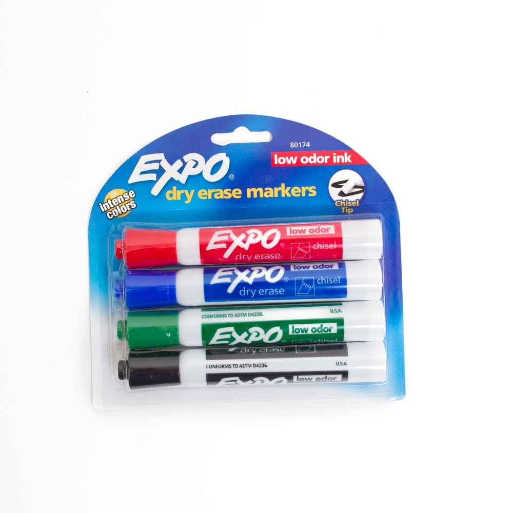 EXPO Low Odor Dry Erase Markers Chisel 4 Pack