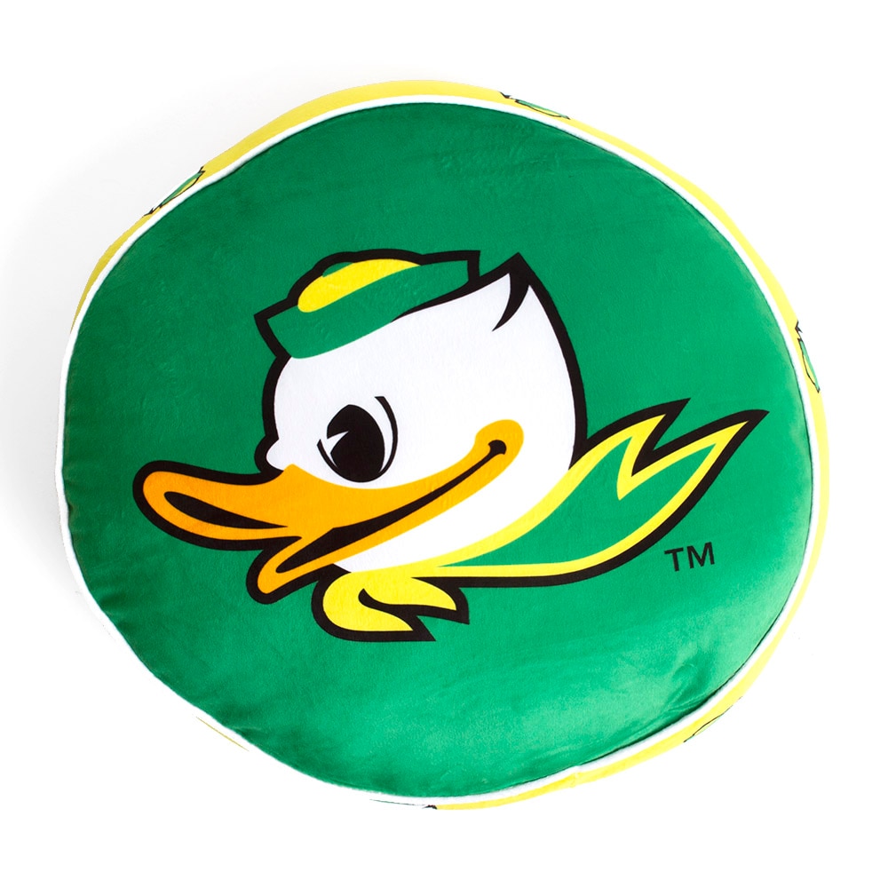 Green & Black Logo Brand 15"x15" Round Fighting Duck & Go Ducks Puff Pillow