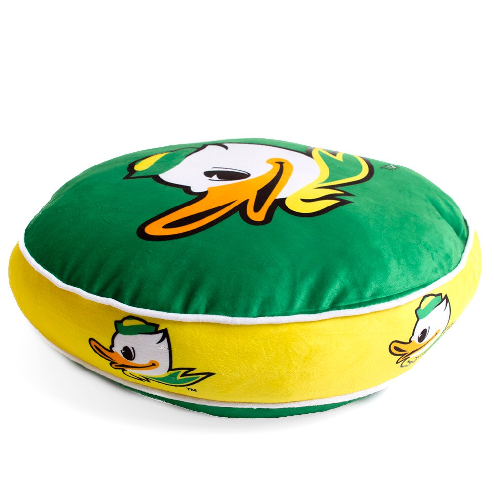 Green & Black Logo Brand 15"x15" Round Fighting Duck & Go Ducks Puff Pillow