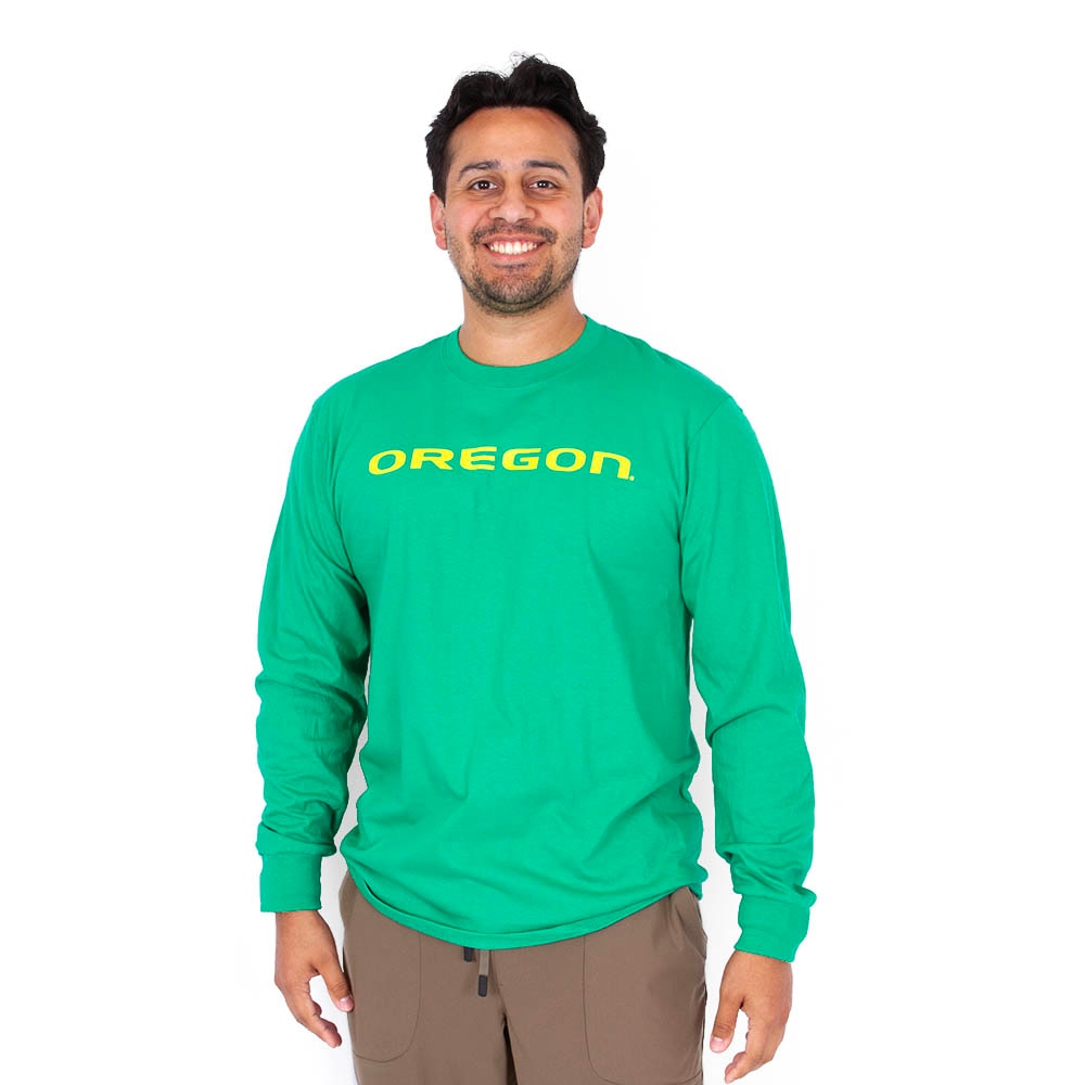 Green 'McKenzie SewOn' Cotton Crew 25 Yellow Oregon Long Sleeve T-Shirt