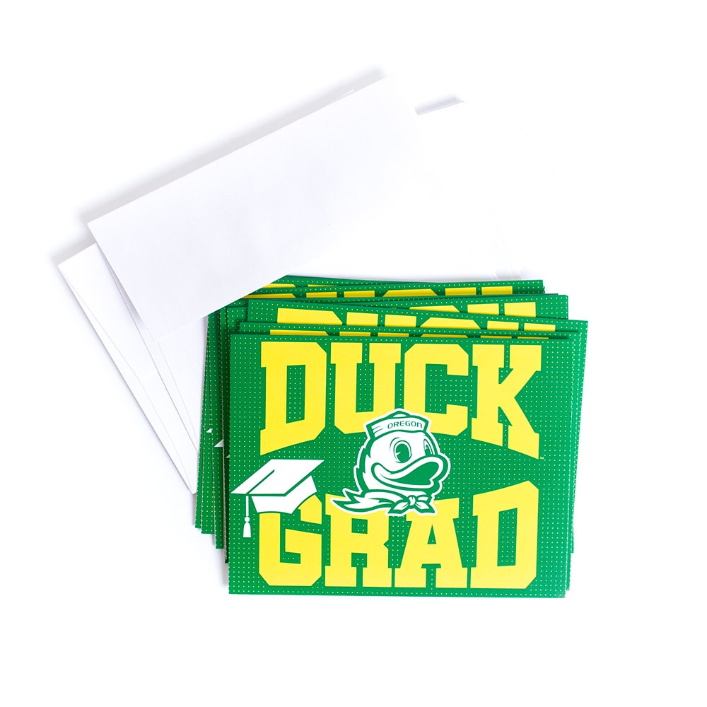 Green and Yellow Mascot Duck Grad Blank Cards 10 Pack
