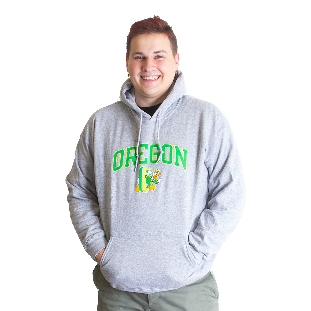 Grey Heather 'Blue 84' Cotton Fleece Green Arched Oregon & DTO Hood