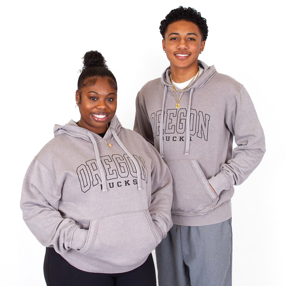 Grey Light Burnout Wash with Raw Edges 25 Arched Oregon & Ducks Hoodie