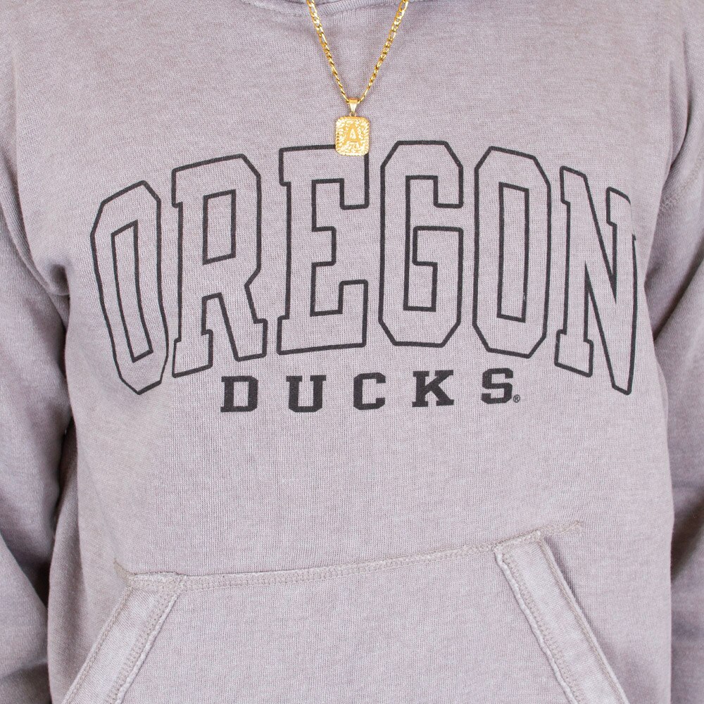 Grey Light Burnout Wash with Raw Edges 25 Arched Oregon & Ducks Hoodie