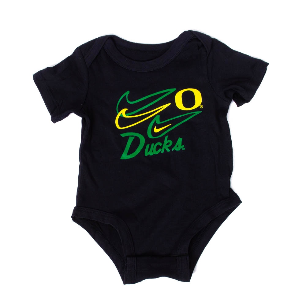 Infant Black Nike Yellow and Green Swoosh O Onesie
