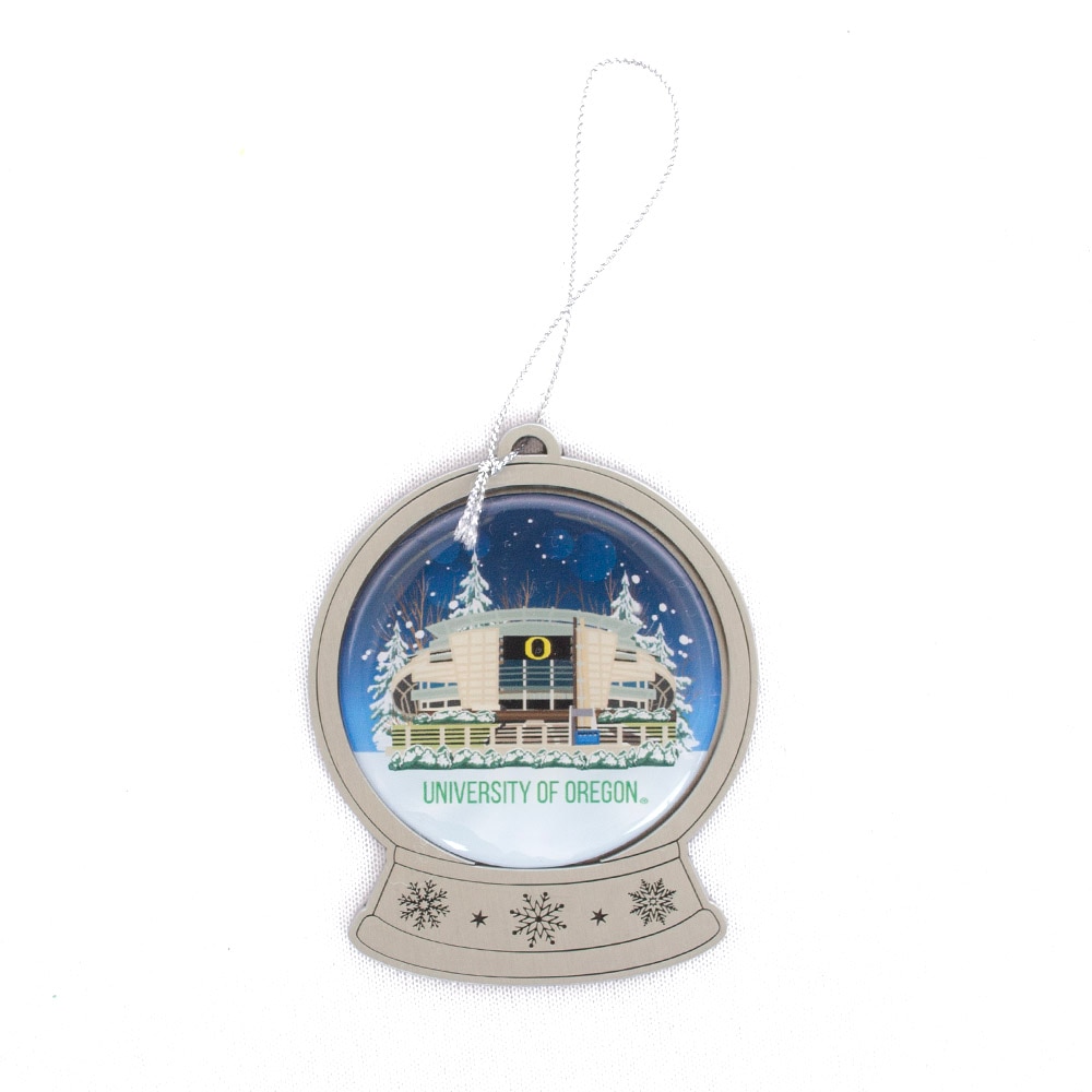 Metal RFSJ 3.25" Pewter Snow Globe Autzen Stadium Christmas Ornament