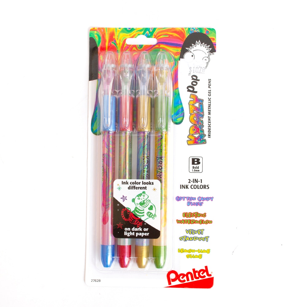 Pentel Krazy Pop Iridescent Metallic Gel Pens 4 Count
