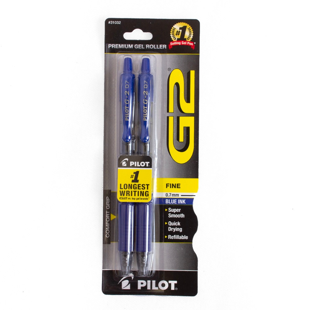 Pilot G2 Retractable Gel Pens Blue Fine 2 Pack