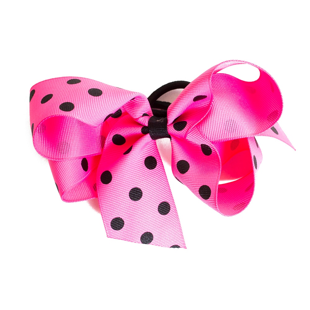 Pink & Black Miss Ashley Black Dots Basic Fluff Ribbon Pony Tail Holder