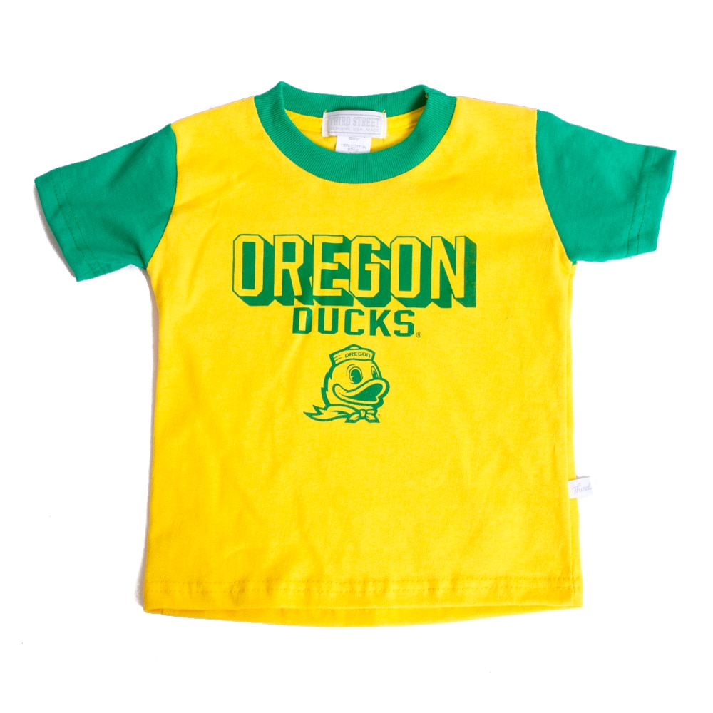 Toddler Yellow and Green Third Street Oregon Ducks Mascot Contrast T-Shirt