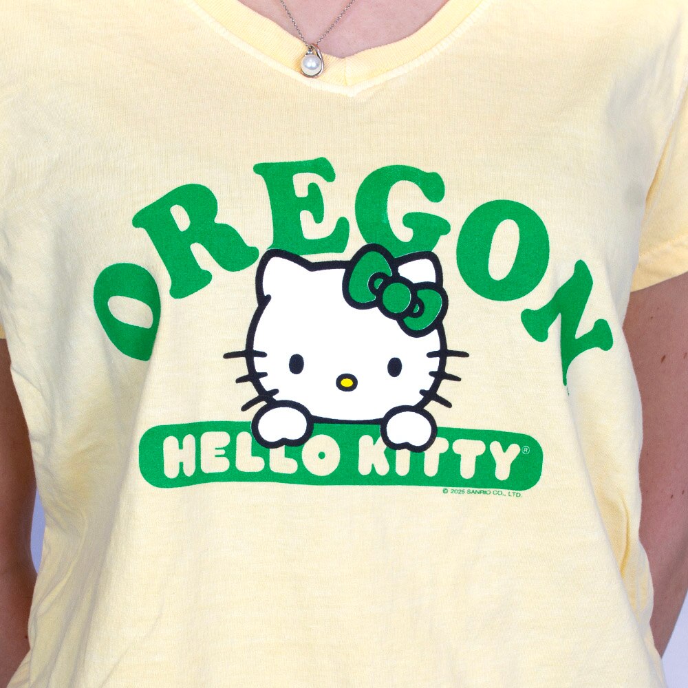 Women's Yellow 'Blue 84' Hello Kitty Oregon Arch V-Neck T-Shirt