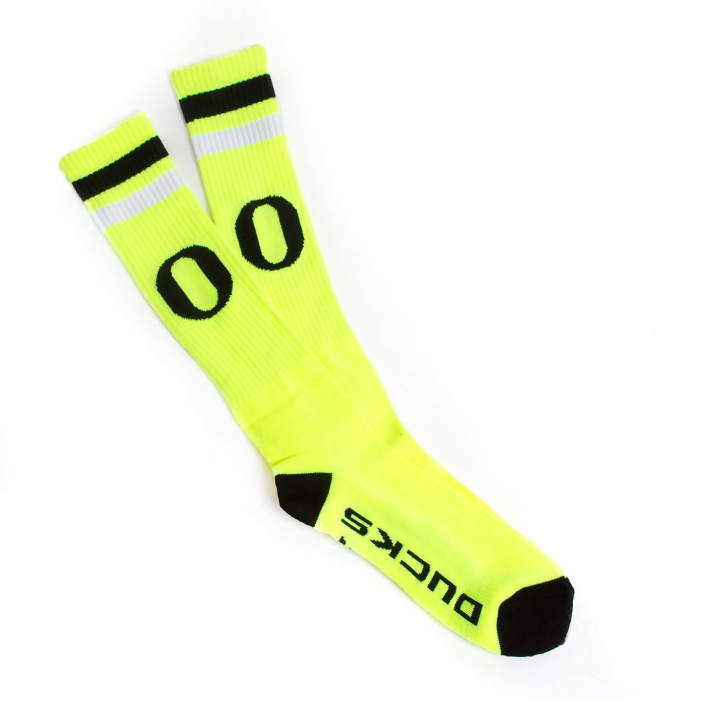 Yellow Neon with Black and White Stripe Tube Black O Sock
