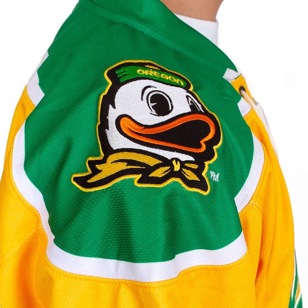 Yellow UO Ducks Hockey Authentic 26 Oregon with Tail Hockey Jersey