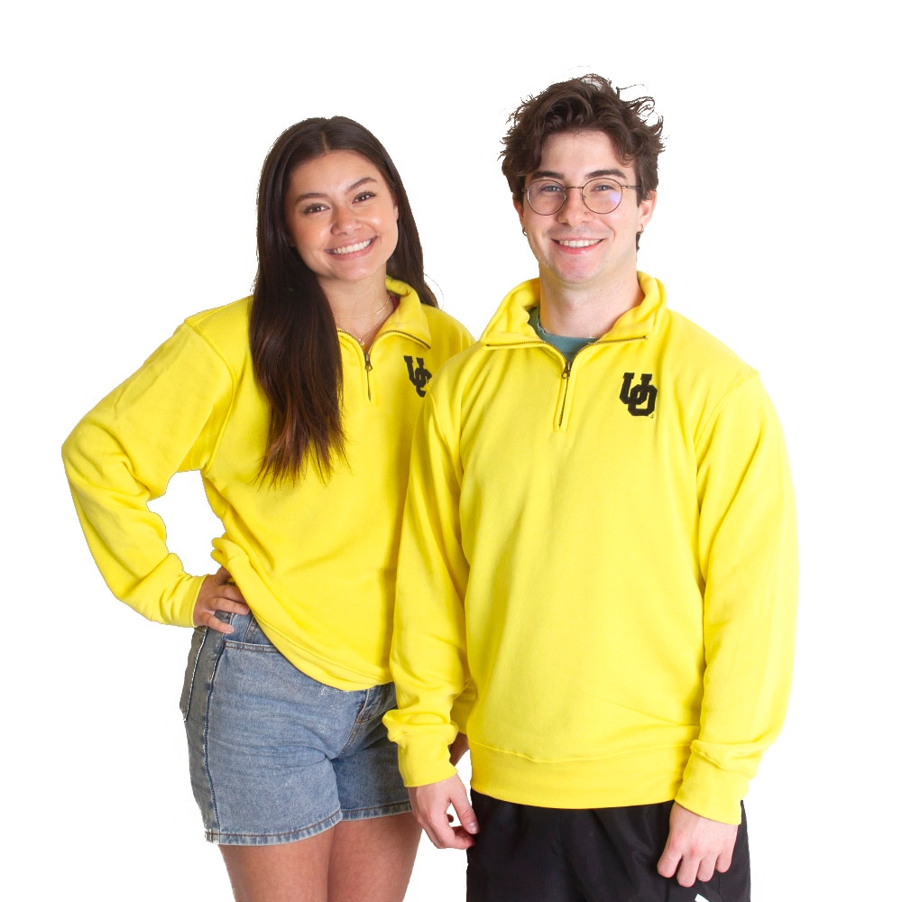 Yellow Zoozatz Cotton Fleece 23 Left Chest Black Interlocking UO 1/4-Zip