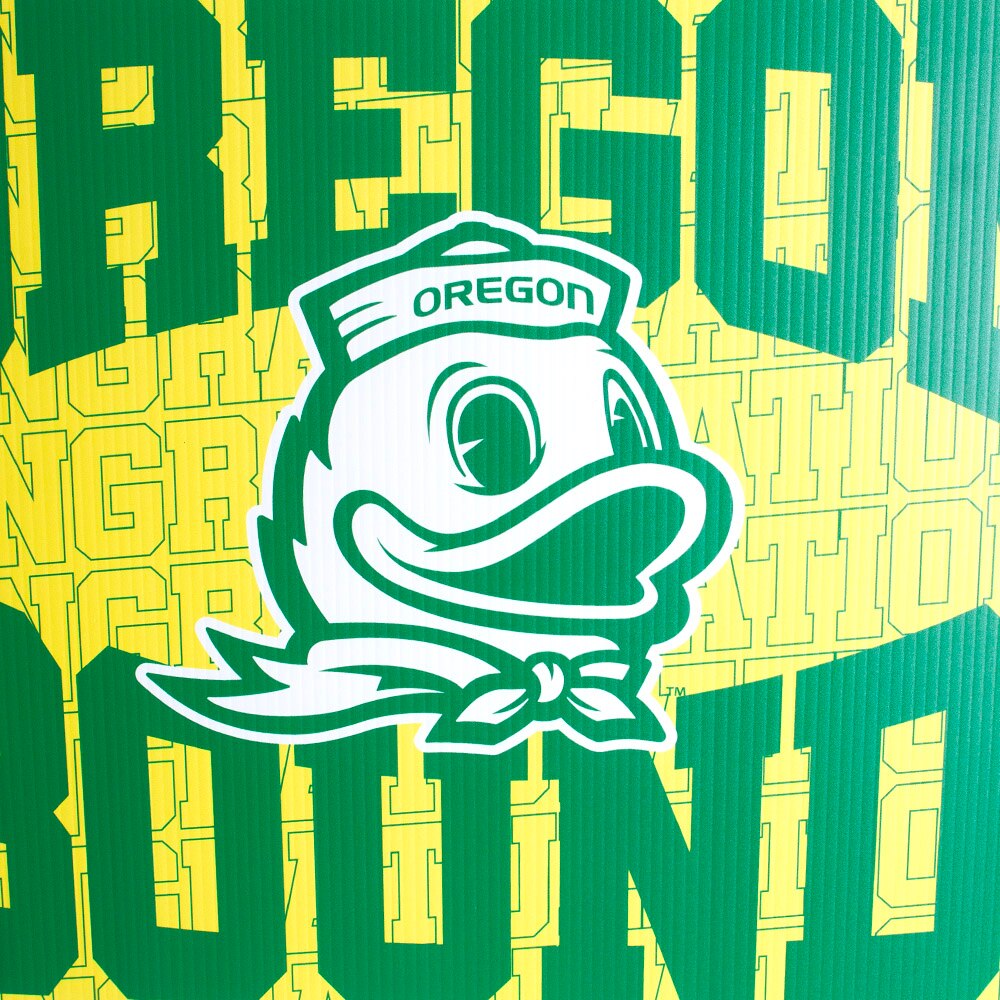 Yellow and Green Mascot Corrugated Oregon Bound Yard Sign